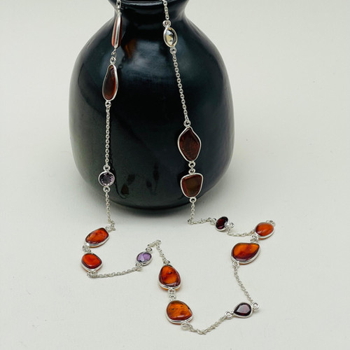 Buy Amber and Mixed Gems Necklace | Lali Jewellery