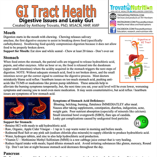 GI Tract Health Handout | Trovato Nutrition