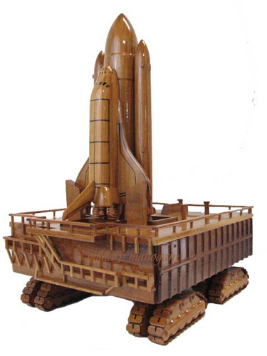 Space Shuttle with Crawler Transporter Pad Wooden Model | Military Mahogany