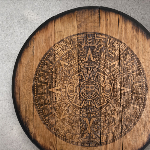 Aztec Calendar Whiskey Barrel Head | BeafinishedwoodArt