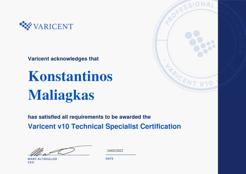 Varicent v10 Technical Specialist Certification