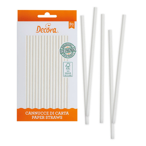 80 batons pailles en papier blanc - Decora | Huckleberry Pastry