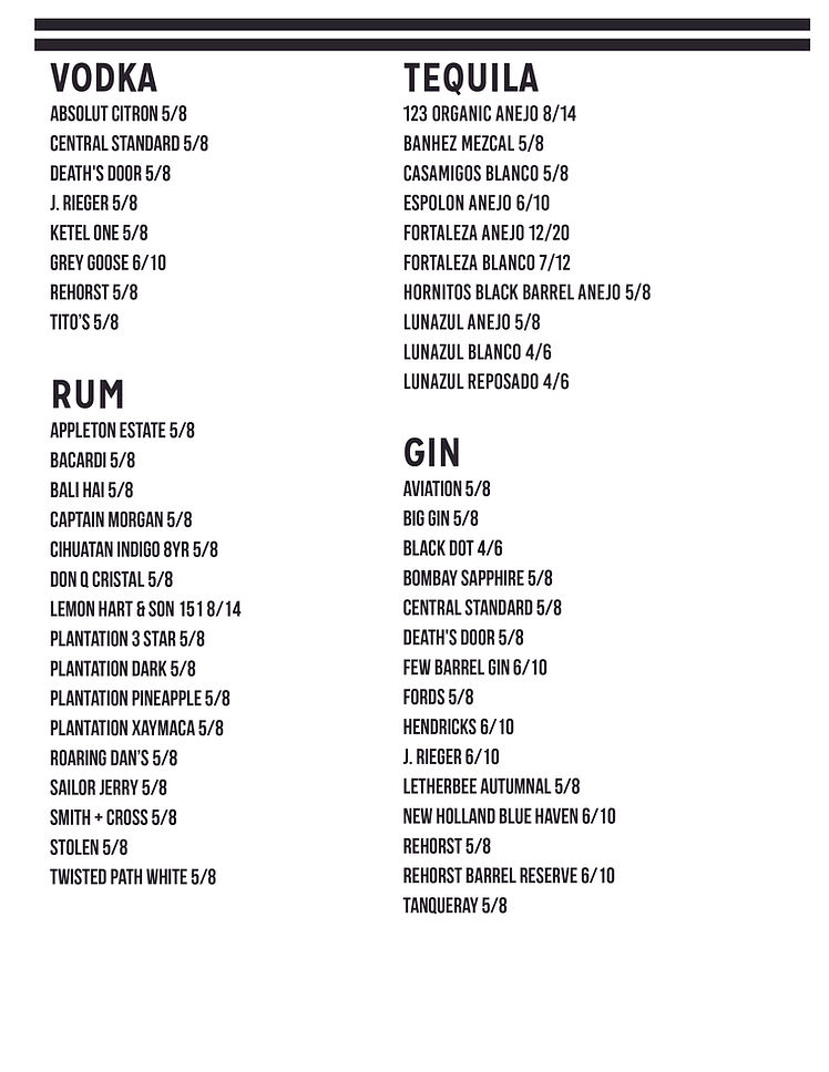 Spirit Menu | vanguardbar