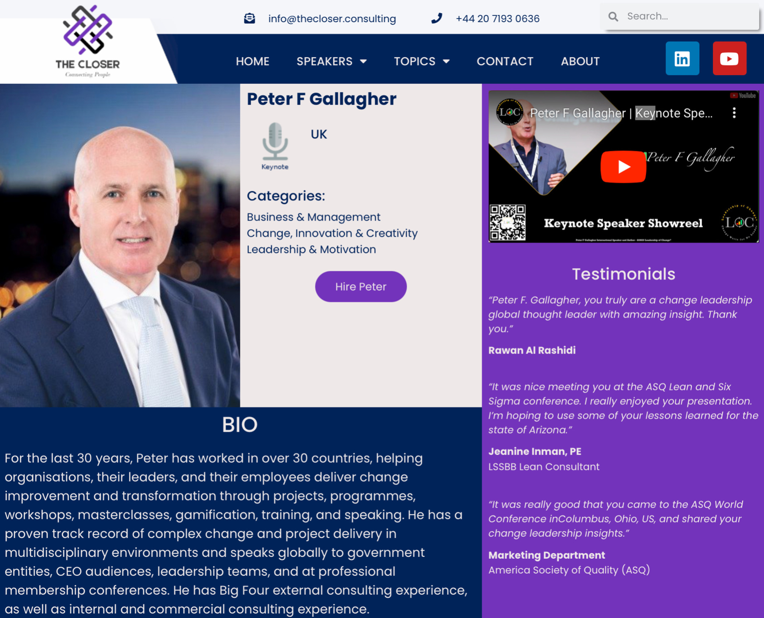 Peter F Gallagher Now Listed - The Closer Speakers' Consultancy Ltd.