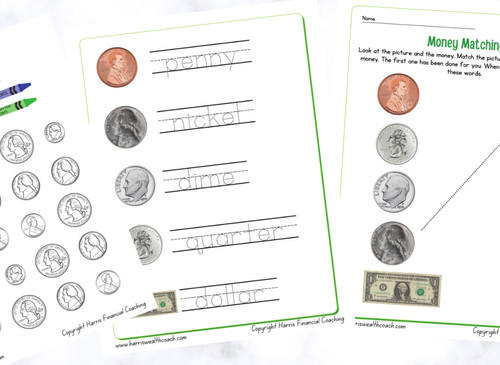 Printable Preschool to 1st Grade Worksheets for Matching Money | Harris ...