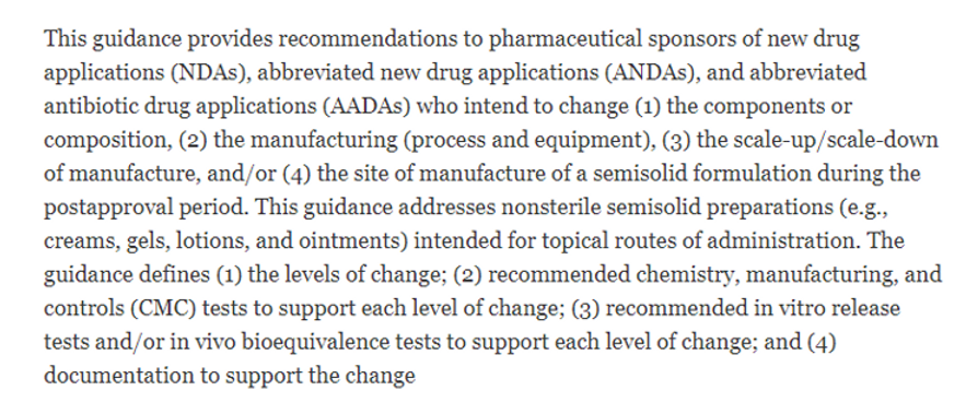 List of useful CMC guidance published by FDA SUPAC