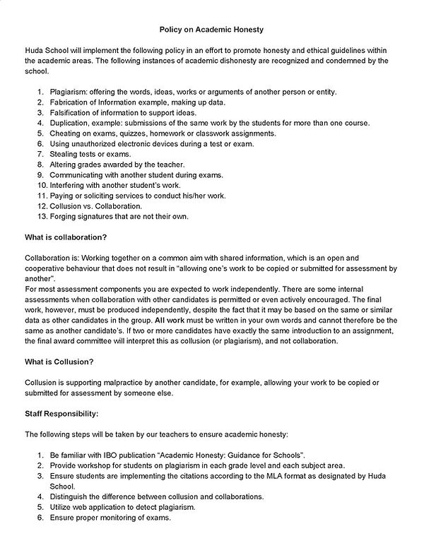 Academic Honesty Policy | huda