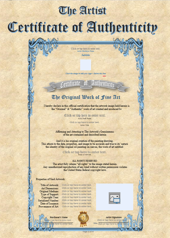 Certificate of Authenticity | Dennis Fine Art