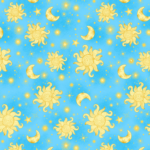 Flannel Sun Moon on Blue | kats-fabric-store