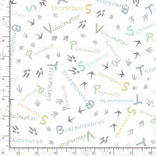 TT Timeless Treasures Fun C8943 Dinosaurs White | Kats FABRIC Store