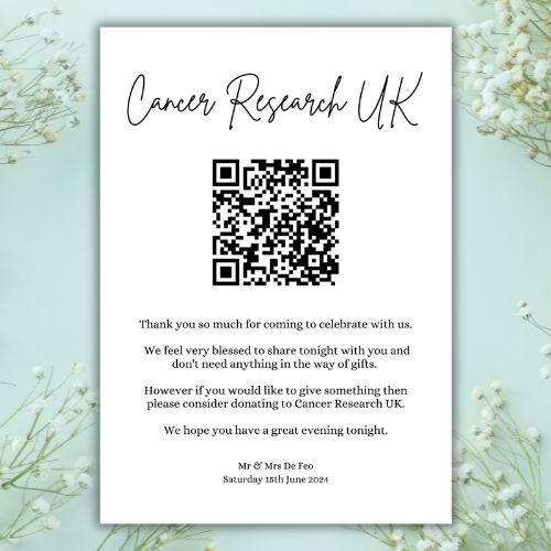 Charity Donation QR Code Wedding Sign - Personalised Wedding Sign ...