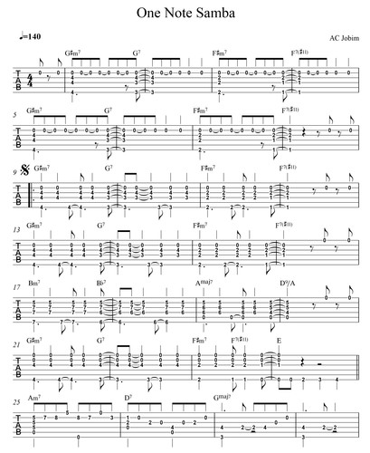 One Note Samba (solo guitar tab) | Ed Eastridge/Big Mo