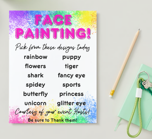 Face Painting Word Menu Template | Aria Print Artistry
