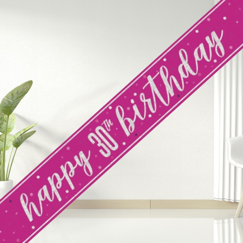 PINK HAPPY 30th BIRTHDAY BANNER |Guildford|Confetti Party