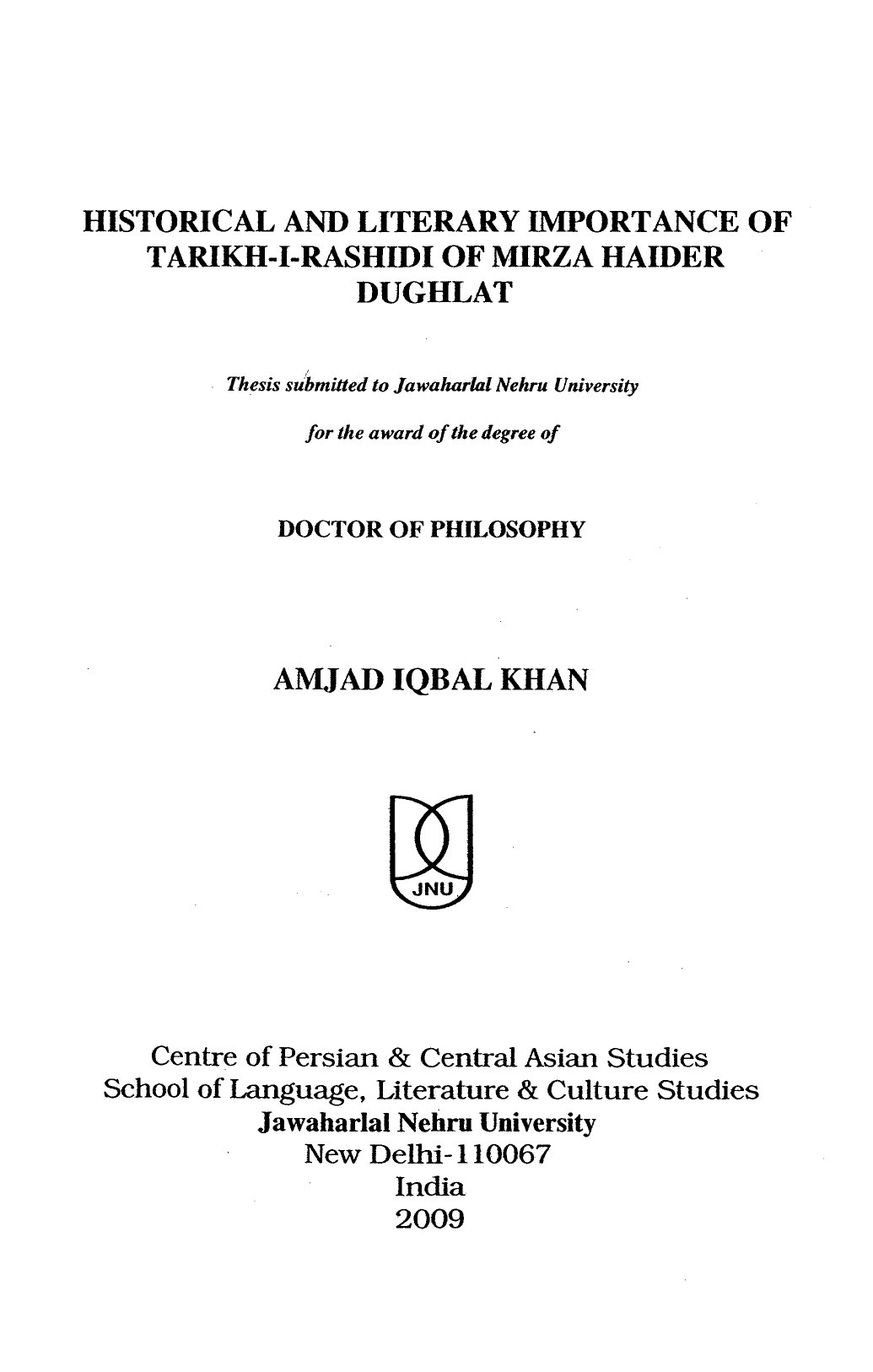 Historical and Literary Importance of Tarikh-I-Rashid of Mirza Haider ...