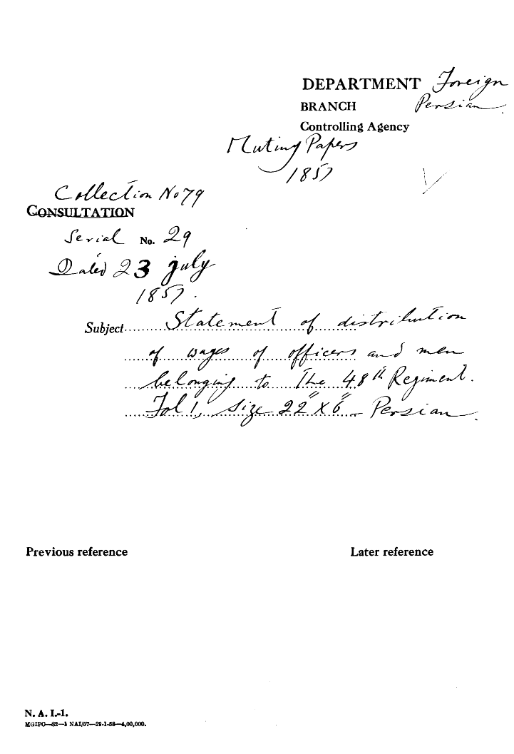 Statement of Distribution of Wages of officers and Men Belonging to the ...