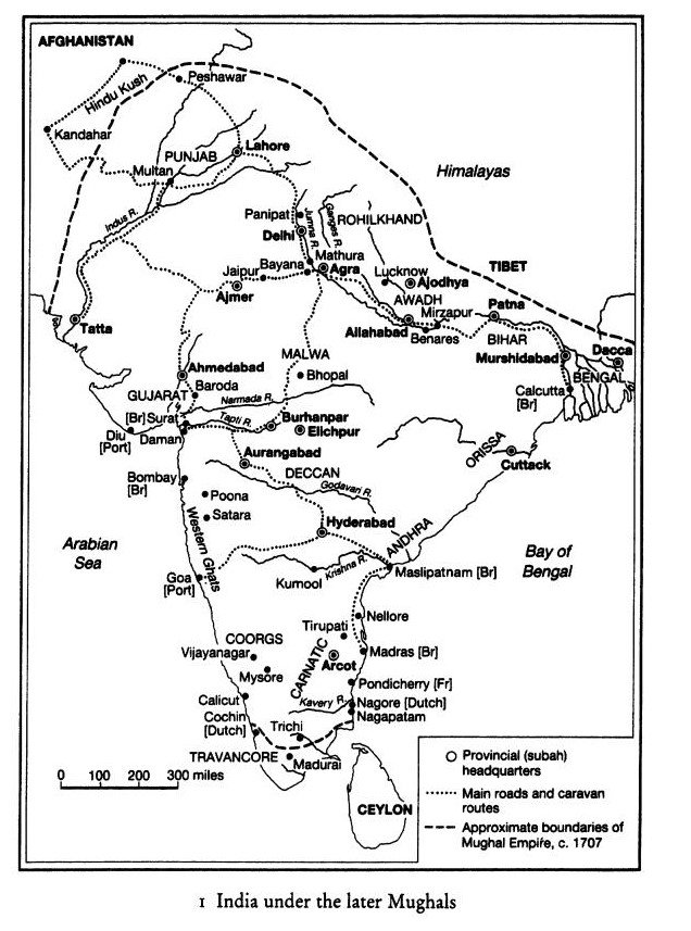 Map of India under the Later Mughals
