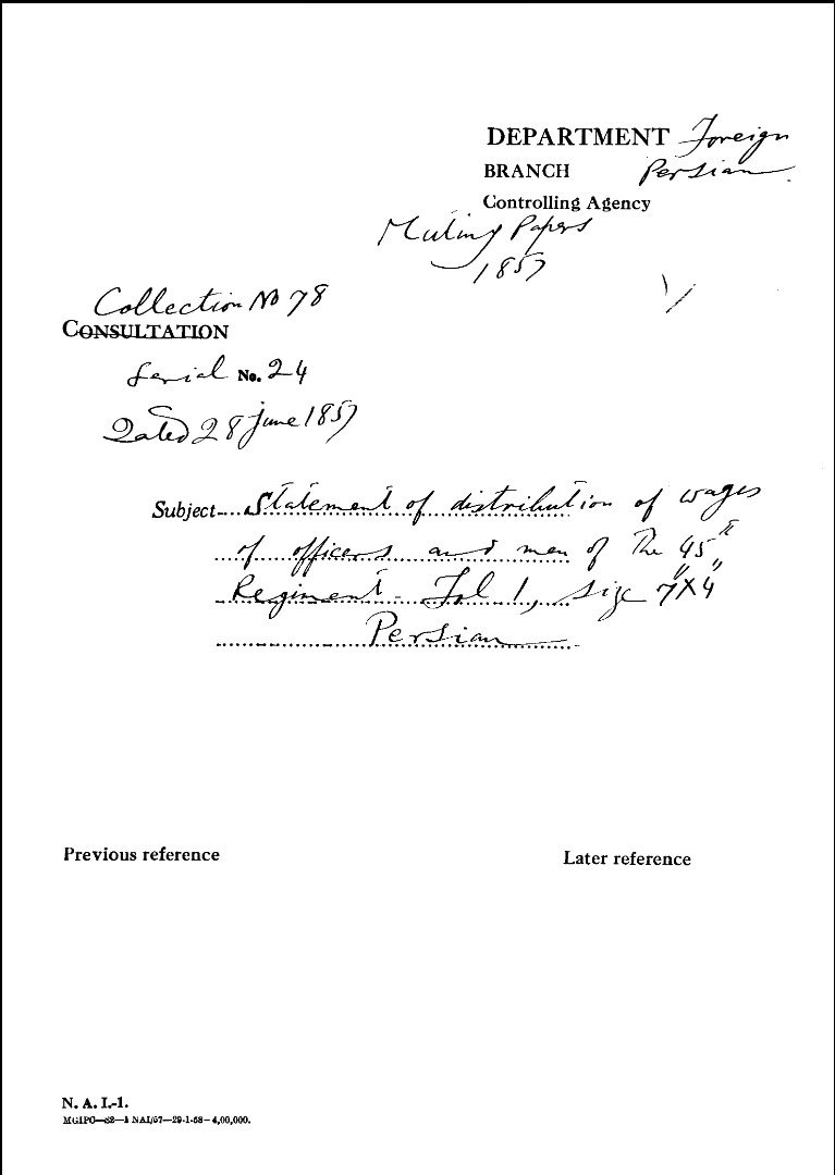 Statement of Distribution of Wages of officers and Man of the 45th ...