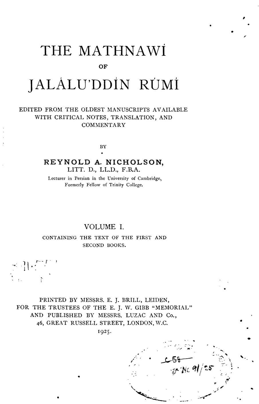 Mathnawi Of Jalalu’ddin Rumi Vol.1