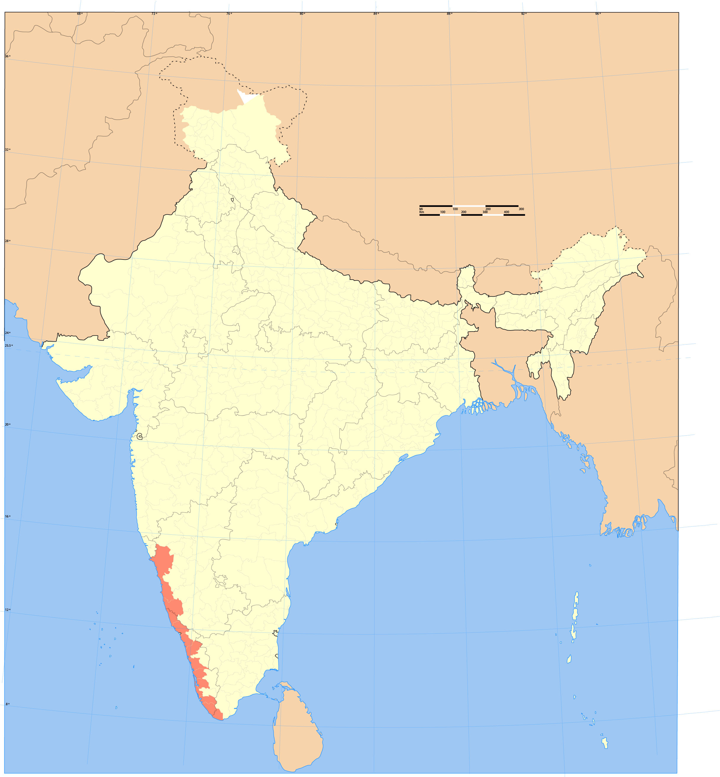 Map showing Malabar Coast