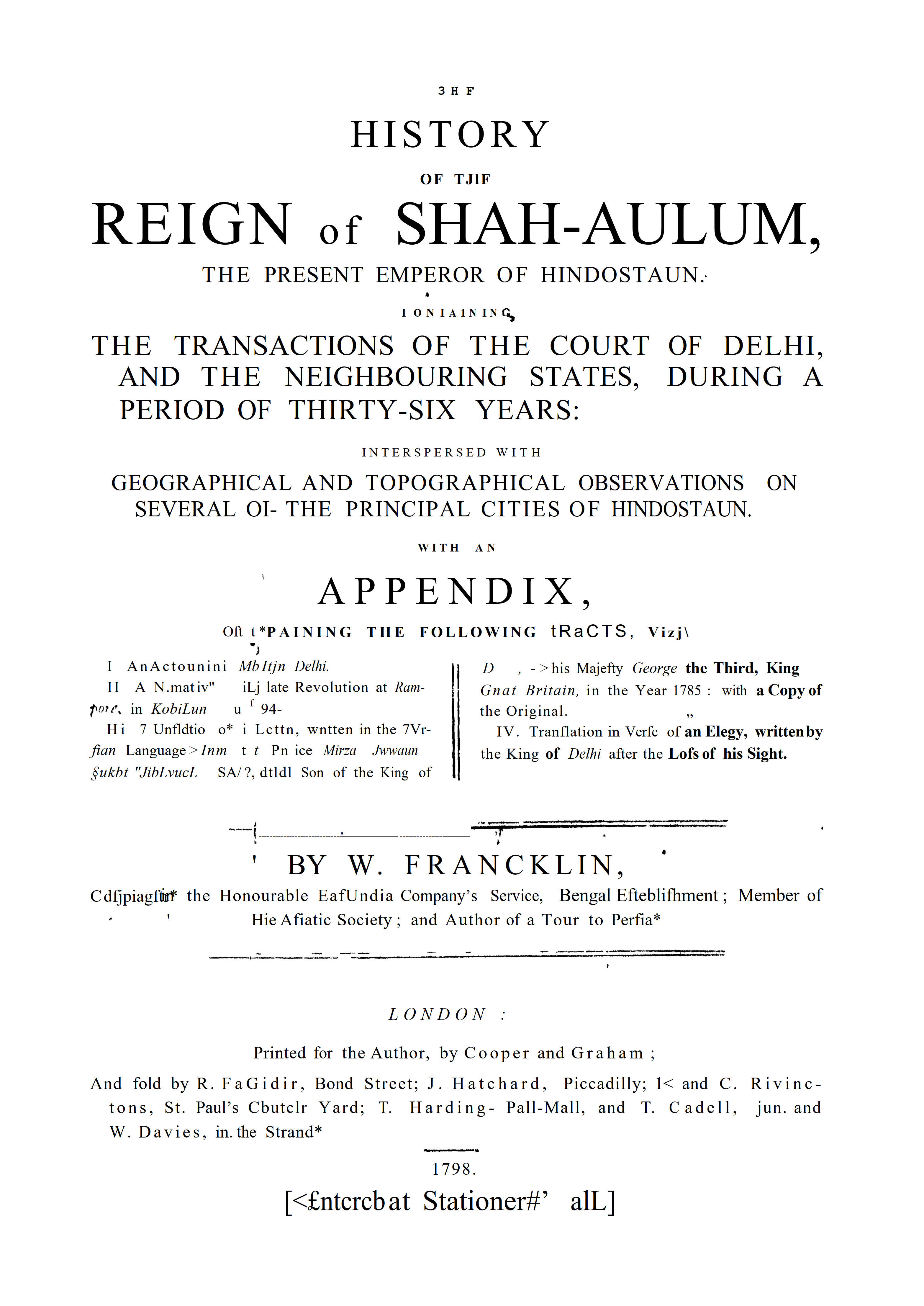 The History Of The Reign Of Shah-Alam
