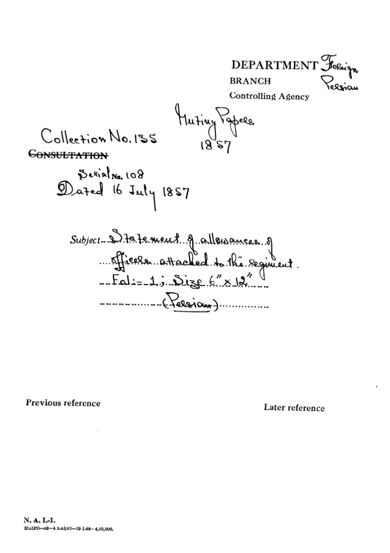 Statement of allowances of officers attached to the Regiment.