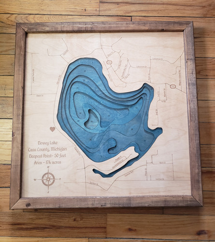 Dewey Lake | 3d Wood Map