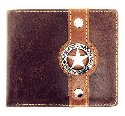 Men Brown Texas Star Concho Bi-fold Small Hipster Slim Leather Coin ...