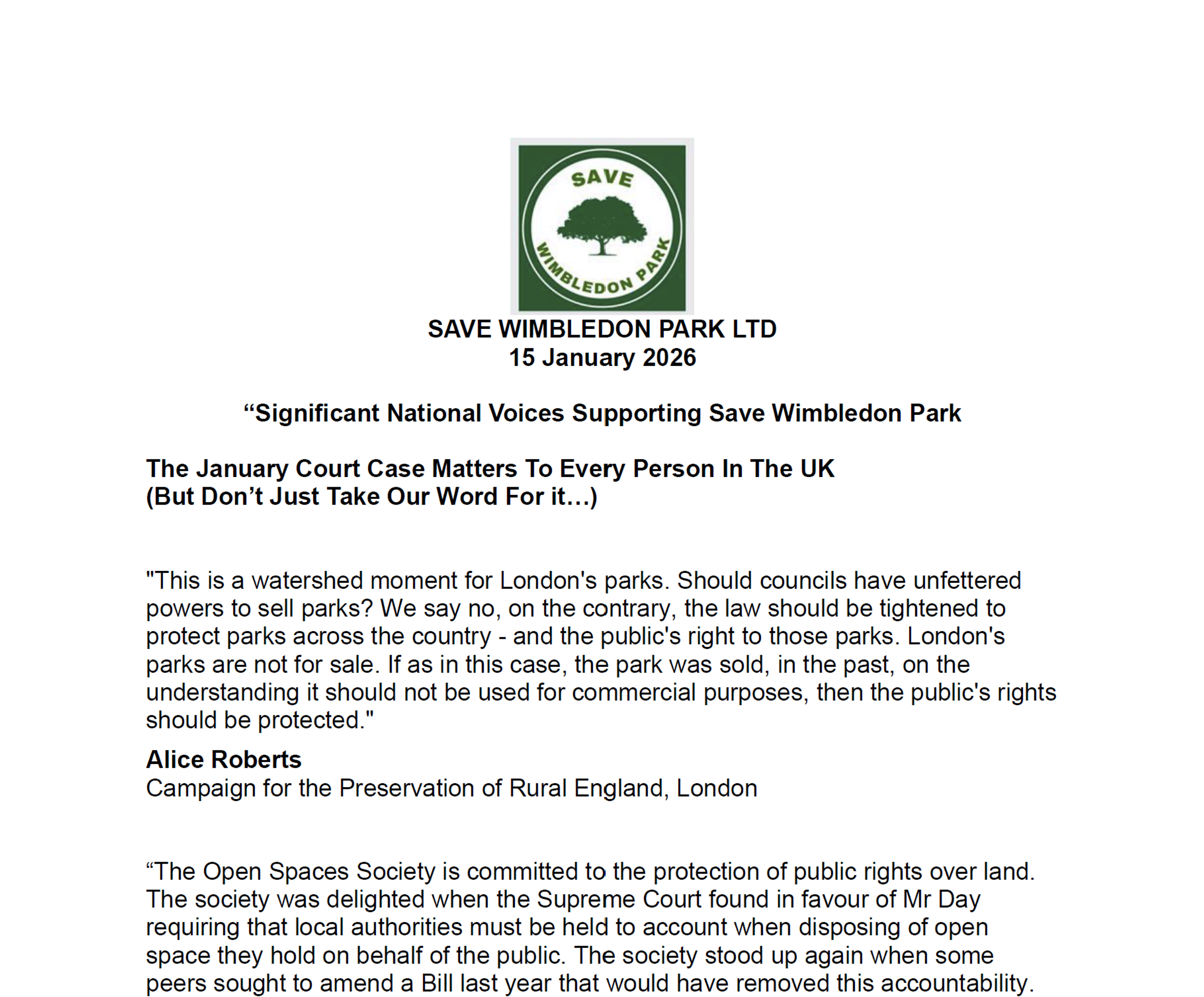 Significant National Voices Supporting Save Wimbledon Park - The ...