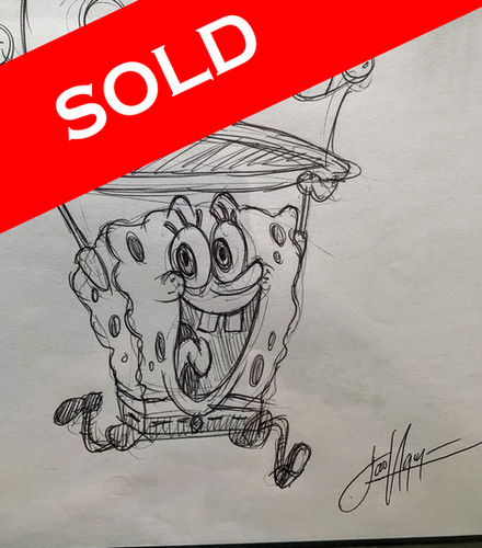 Original drawing . 'Spongebob Crown' Signed by Tao Nguyen. Framed ...
