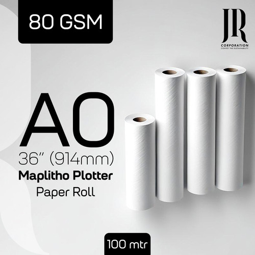 36" x 100M Plotter Paper Roll – 80 GSM White Maplitho Bond