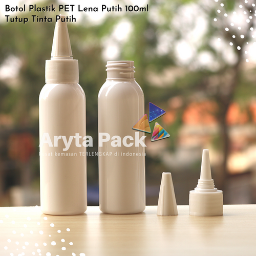 jual botol plastik PET 100ml lena putih susu tutup tinta warna warni