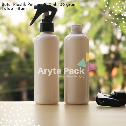 Botol plastik PET 250ml Joni putih susu tutup spray pistol hitam | aryta