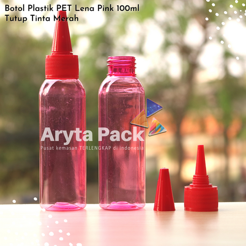 Jual botol plastik PET 100ml lena pink tutup tinta merah | aryta