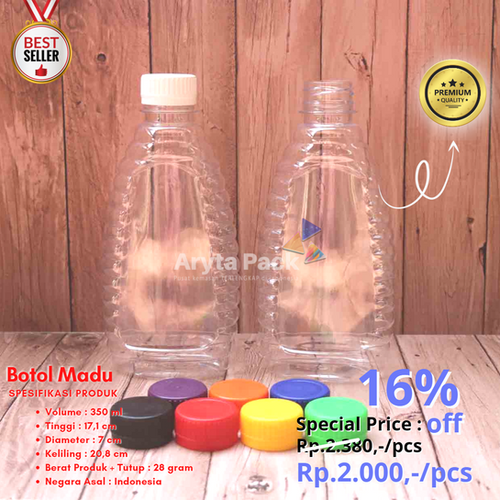 Jual botol plastik PET 350ml madu TJ minuman jus susu kopi tutup LN | aryta