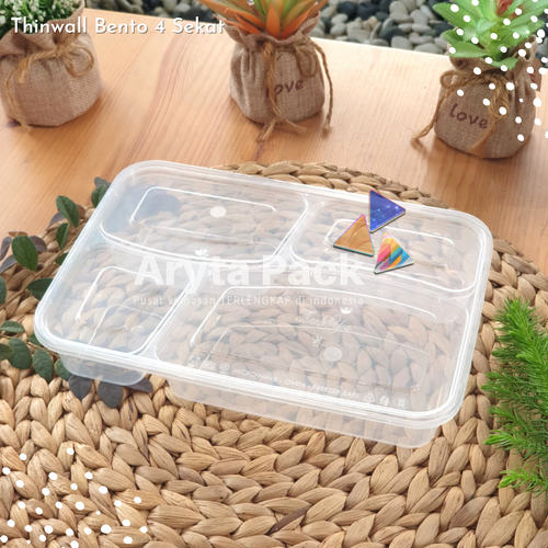 KOTAK MAKAN BENTO PLASTIK SEKAT 4 THINWALL FOOD CONTAINER PREMIUM | aryta
