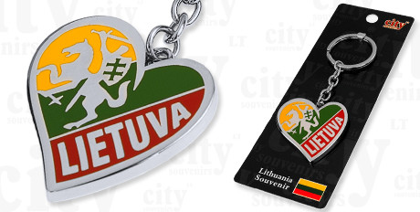Metal keychain THREE COLORS HEART OF LITHUANIA | Lietuvele