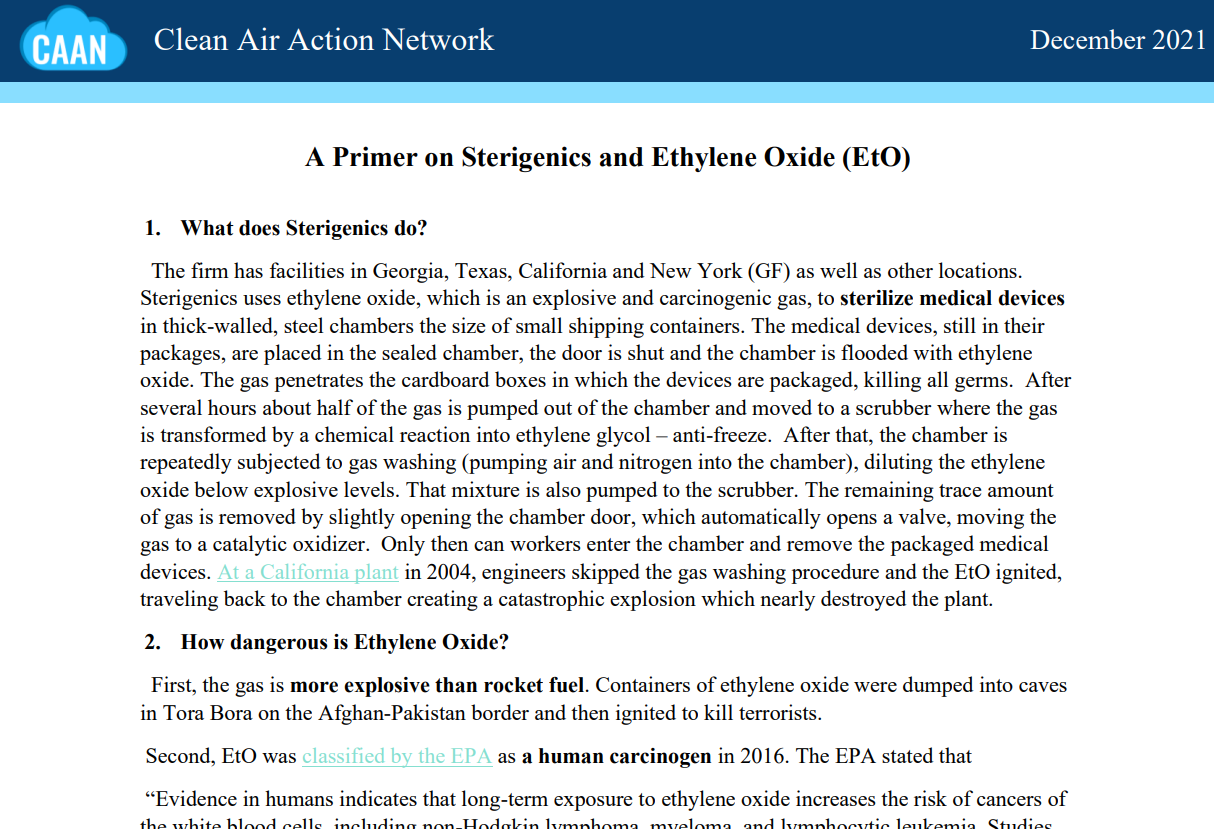 FACTSHEET: A Primer on Sterigenics and Ethylene Oxide
