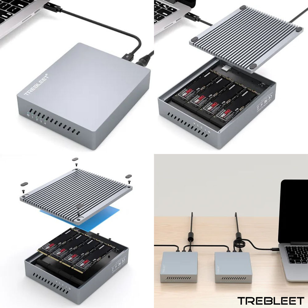 NEW! Trebleet Quad Slot M.2 NVMe SSD Enclosure 40Gbps up to 2800MB/s ...