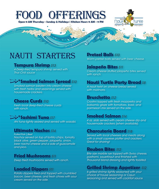 NAUTI MENU | The Nauti Turtle