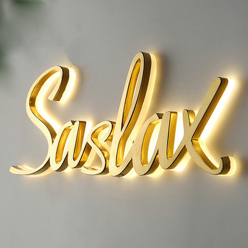 Custom halo illuminated brass channel letters sign 3d Logo signage ...