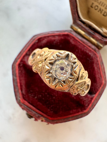 Antique (1867) Old Mine Cut Diamond Engraved Memorial Ring | Goldhawk ...