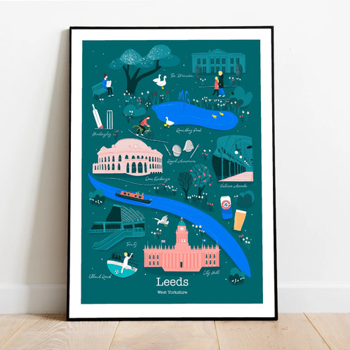 Leeds Landmarks Art Print (Dark) | Hannah Penrose Illustrations