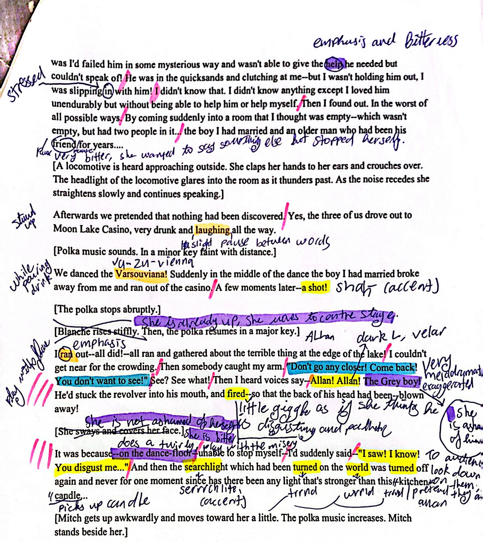 Script Annotations - Streetcar | BTEC Performing Arts