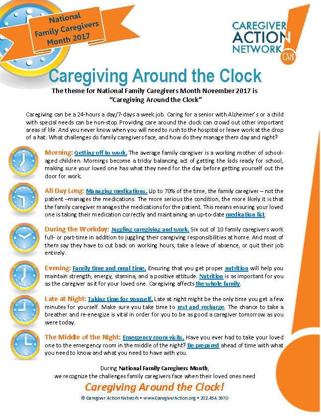 Caregiving Around the Clock - November is National Family Caregivers Month