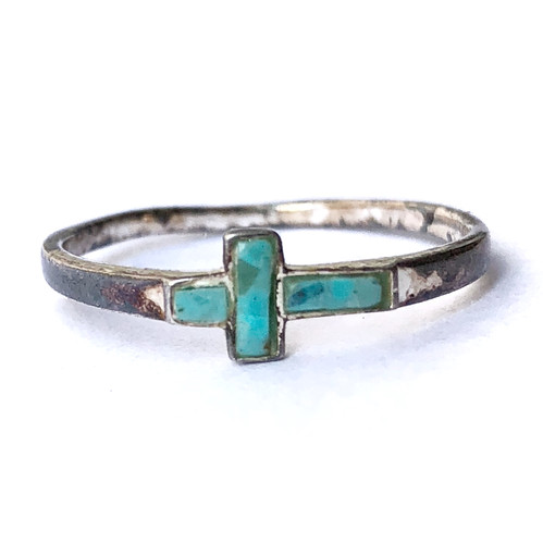 Sterling Silver Turquoise Cross Ring/ 6.5 | Vintage 13