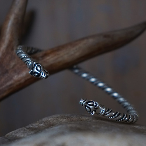 Viking Bracelet Wolf Head - Silver Plated | Blackshield Forge
