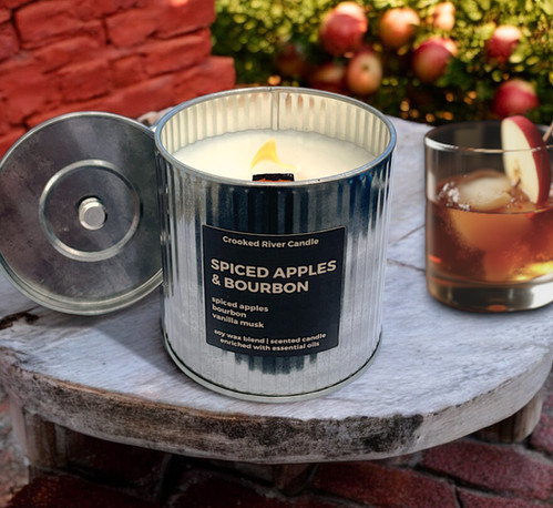 Spiced Apples & Bourbon Candle | Rustic Vintage Tin with Lid | Wood ...