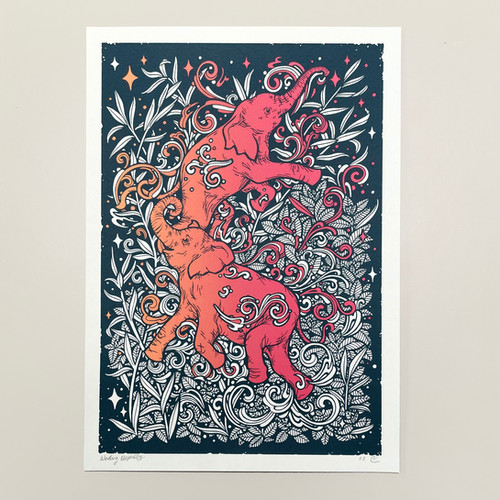 Wading Elephants Screen Print | genealityart