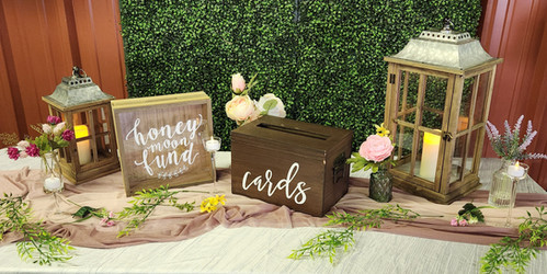Wood gift table setup | Darby Decor